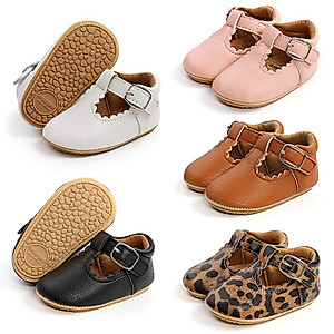 Baby Girls Mary Jane Flats Rubber Sole Infant Toddler Walking Shoes Moccasinss Princess Crib Wedding Dress Shoes, Pink 6-12 Months