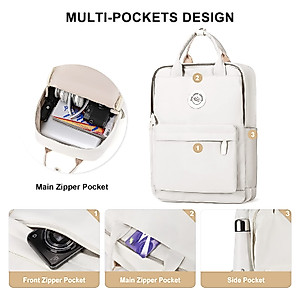 Womens Small School Backpacks For Travel,Cute Waterproof Bookbag For Teens Girls,Lightweight 14 inch Laptop College Back Packs Men,Aesthetic High School Bag(White)