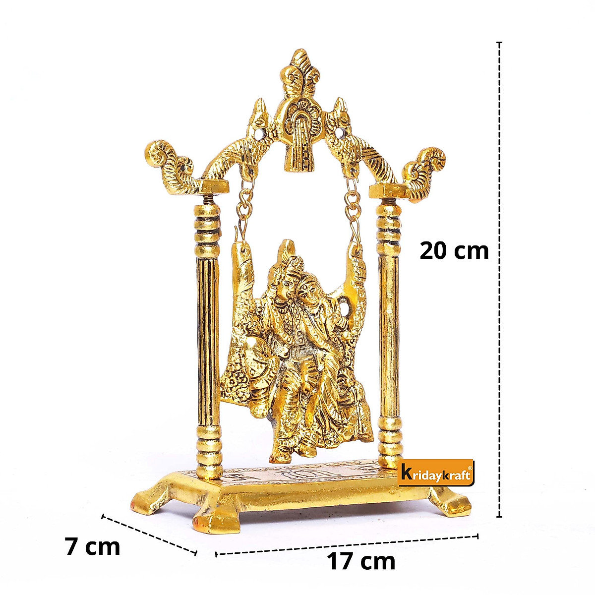 Prince Home Decor & Gifts Metal Gold Plated Radha Krishna Idol on Jhula Idol Statue Showpiece Figurine for janmashtami Janmashtami jhula GiftMandir Pooja Murti (Size 7.5 x 5 Inches)