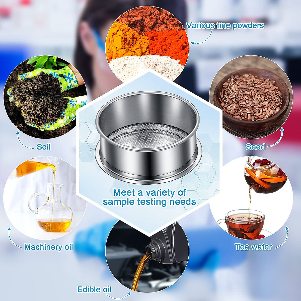 3 Pcs 304 Stainless Lab Sieves 4 Inch Diameter Test Sieve 200 Mesh 0.074 Mm, 50 Mesh 0.355 Mm, 10 Mesh 2 mm Aperture Mesh Sieve for Industrial Laboratory Sifting