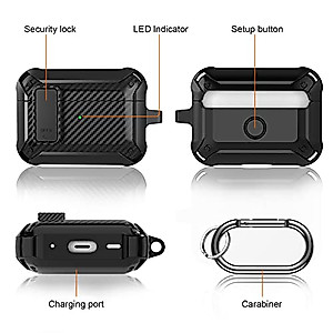 Lopnord Case for Airpod Pro Case Cover with Lock, Compatible for Airpods Pro 2nd Generation/1st Generation Case (2023/2022/2019), Shockproof Cover for iPod Pro Case Men Women(AirPod Pro Not Included)