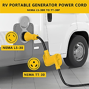 HOZHEM 30 Amp to 30 Amp RV Power Adapter Cord, NEMA TT-30P to L5-30R Generator Adapter Electrical Connector, with Locking Connector Plug, 1.5FT