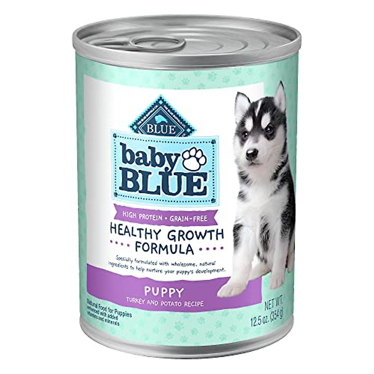 Blue Buffalo Baby BLUE Healthy Growth Formula Grain Free High Protein, Natural Puppy Wet Dog Food, Turkey and Potato Recipe 12.5-oz Cans (Pack of 12)