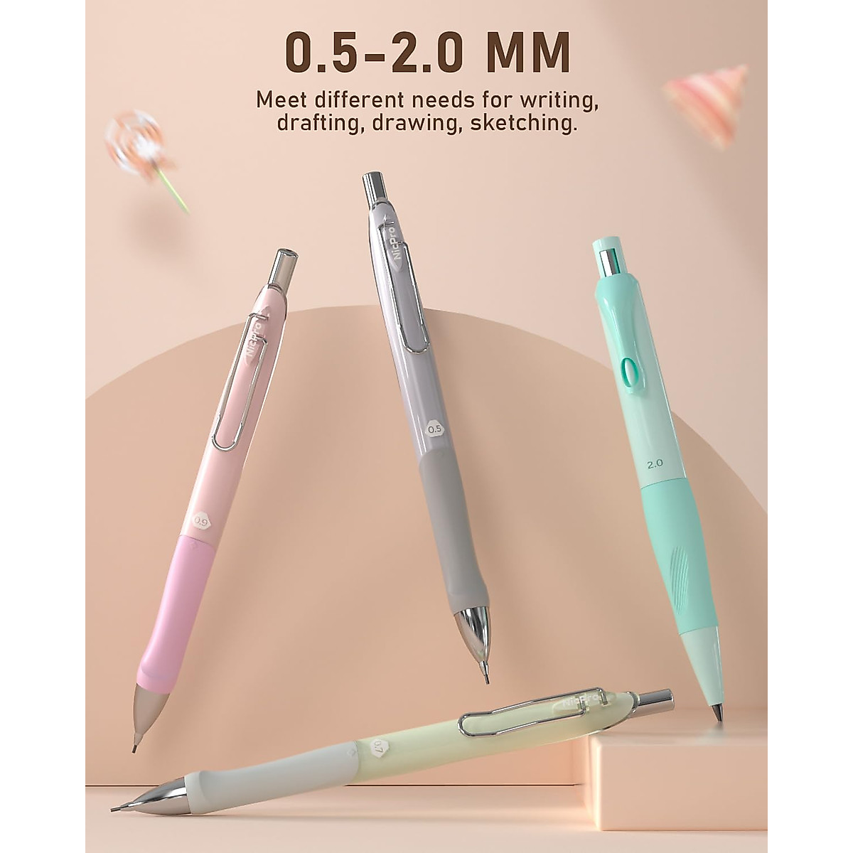 Nicpro 31PCS Pastel Mechanical Pencil Set in Case, Cute Mechanical Pencils 0.5, 0.7, 0.9 mm & 2.0 mm with 15 Tube (HB 2B Colors)Lead Refills, 3 Erasers, Aesthetic School Supplies for Writing Sketching