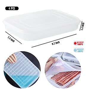 Valuetalk 4 Pieces Bacon Keeper, Plastic Bacon Refrigerator Keeper Storage Container with Lids, Fridge Food Refrigerator Storage Box for Vegetables, Cold Meat Deli, Cheese Container
