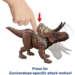 Mattel Jurassic World Strike Attack Zuniceratops Dinosaur Action Figure Toy with Attack Feature & Movable Joints