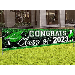 Large Class of 2023 Banner Green Congrats Grad Banner Backdrop Graduation 2023 Yard Sign for Graduation Party Supplies Graduation Decorations 2023 (Green)