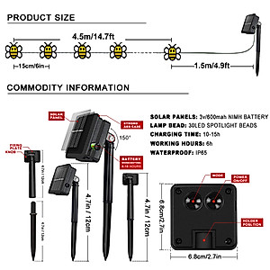 shinymolly Solar String Lights, 2 Pack 21FT 30 LED Solar Bee Fairy Lights 8 Modes Waterproof Outdoor Honeybee String Lights for Garden Patio Gate Yard Party Wedding Indoor Bedroom (Warm White)