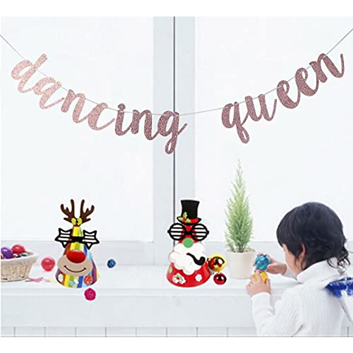 Swdthnh Dancing Queen Banner - Yas Kween Bunting Sign - Lady Club Decor - Women Empowerment - Birthday Bachelorette Bridal Shower Engagement Party Decors, Rose Gold Glitter