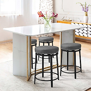 FLYZC Bar Stools Set of 2 Counter Height Swivel Bar Stools Backless Round Barstools 24inch Grey Upholstered Faux Leather Counter Height Stools Counter Stools for Kitchen Counter Island Grey
