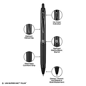 uniball 207 Plus+ Retractable Gel Pens 36 Pack in Black with 0.7mm Medium Point Pen Tips - Uni-Super Ink+ is Smooth, Vibrant, and Protects Against Water, Fading, and Fraud