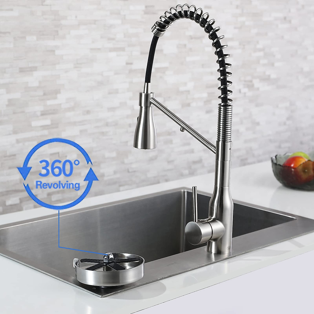 Stainless Steel Glass Rinser, With 360° Rotating Sink Bottle Washer, For Glass Rinser for Kitchen Sink, Kitchen Sink Accessories, Metal Cup Washer, Brushed Stainless…