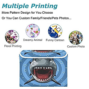 CaTaKu Sea White Shark Storage Bins with Lids and Handles, Fabric Large Storage Container Cube Basket with Lid Decorative Storage Boxes for Organizing Clothes