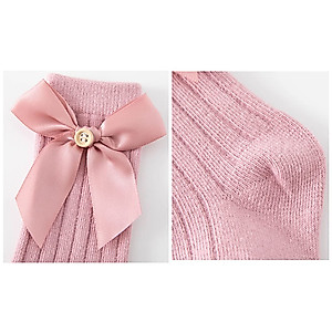 QandSweet Baby Newborn Knee High Socks Seamless Toddler Girls' Big Bow Button Cotton Stockings 0-6 Months