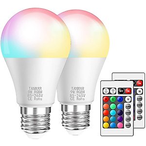 TANMAR Color Changing Light Bulb,Smart Bulb [2 Pack], E26/E27 9W (85-265V) RGBW LED