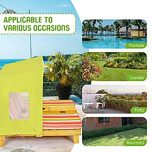 Costzon Kids Chaise Lounge, Double Seat Patio Chair w/Canopy, Cup Holders, Cushion, Breathable Mesh, Backrest Recliner, Children Outdoor Wood Furniture Gift for Boy Girl 3-8 Year Old, Kids Beach Chair