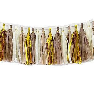 20pcs Paper Tassels Garland Banner Tissue Paper Tassel DIY Hanging Paper Decorations Party Tassel Garland Decor Baby Shower Nursey Wedding Festival Baby Shower Decoration(20, Ivory+Tan+Gold+Coffee)