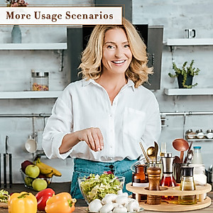 Tessco 2 Sets Rotating Coffee Syrup Organizer 7 Bottle Syrup Bottle Holder Rack Wood Bamboo Lazy Susan Countertop Freestanding Wine Rack Turntable Bottle Display Stand for Sauce Oil