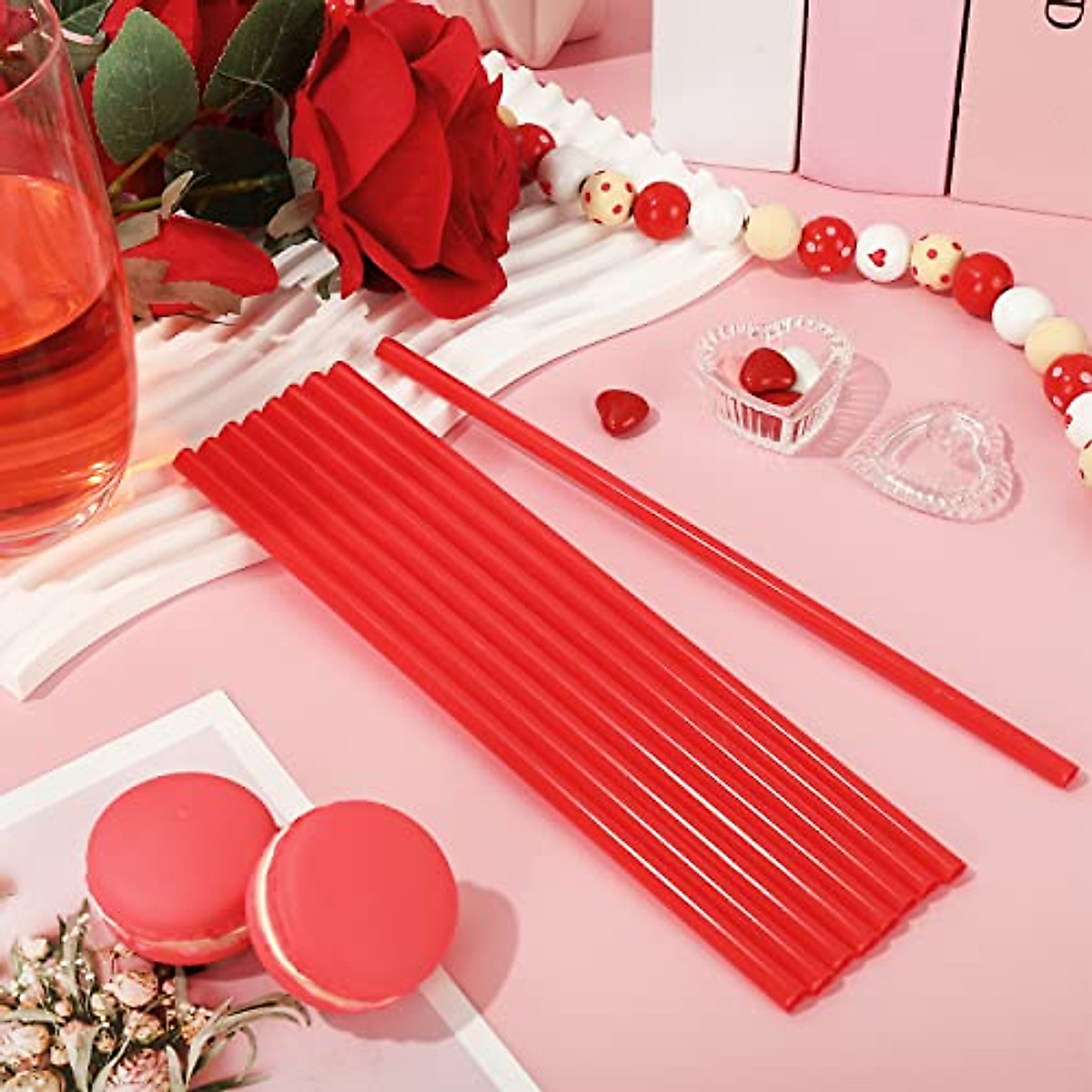 Whaline 100Pcs Valentine's Day Plastic Straws Heart Shape Red Drinking Straws Sweet Disposable Coffee Milk Straws Individually Wrapped Straws for Wedding Bridal Shower Birthday Party Supplies