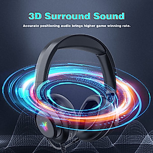 Gaming Headset with Microphone for Playstation 5, Double Head Beam Suspended Soft Soft Memory Earmuffs, 7.1 Surround Sound Wired Headset LED Light for PS5, PC, PS4, iMac, Laptop