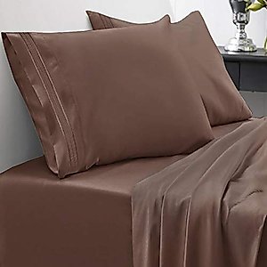 Queen Size Bed Sheets - Breathable Luxury Sheets with Full Elastic & Secure Corner Straps Built In - 1800 Supreme Collection Extra Soft Deep Pocket Bedding Set, Sheet Set, Queen, Brown