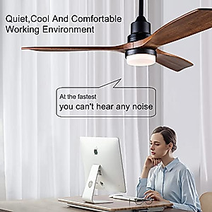 BOJUE 52” Ceiling Fans with Lights Remote Control,Indoor Outdoor Wood Ceiling Fan with 3 Blade for Patio Living Room, Bedroom, Office, Summer House, Etc