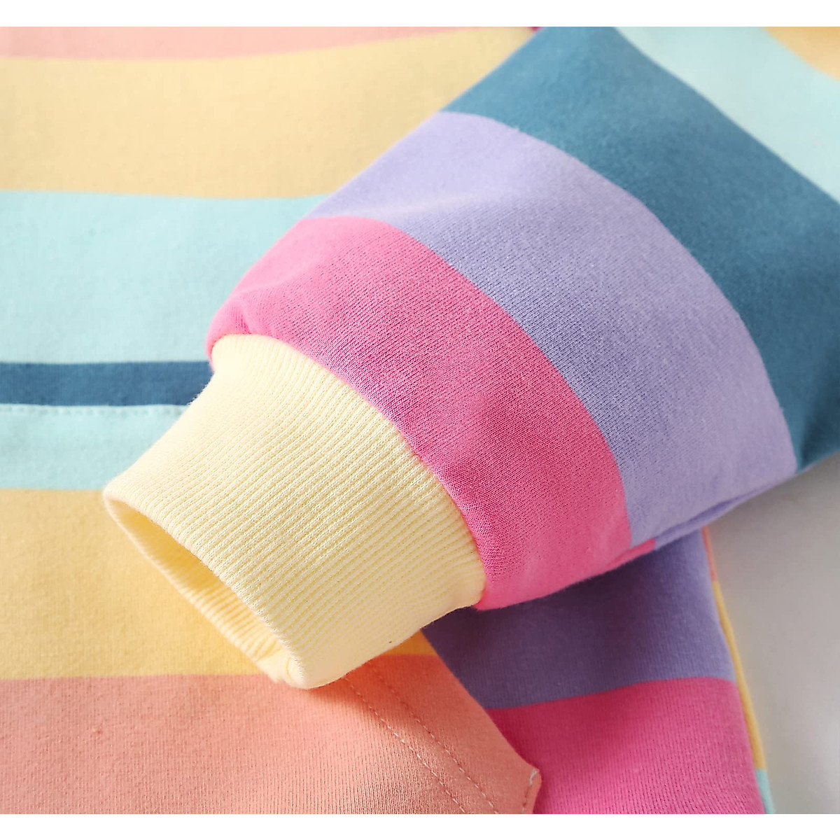 Julerwoo Girls Cotton Stripe Sweatshirt Hoodie Rainbow Embroidery Pocket Pullover Tops (7/8Y, Color Stripe)