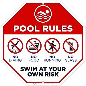 Pool Rules Sign, Pool Sign, 12x12 Inches, Rust Free .040 Aluminum, Fade Resistant, Made in USA by Sigo Signs