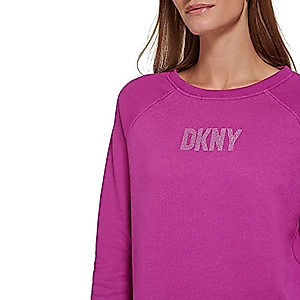 DKNY Women's Rhinestone Logo Crew Neck, Wild Astor