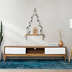 MACOLOGY Macrame Wall Decor-Boho Decor-2 Pack of Shelves with Ivy Plants-Boho Wall Decor-Hanging Shelves for Wall-Room Decor-Wood Shelving-Chic Aesthetic-Wall Shelves for Plants-Bohemian Shelves