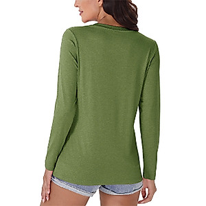 MAGCOMSEN Women's Long Sleeve Shirts UPF 50+ Lightweight V Neck Quick Dry Running Hiking Tops for Women Army Agreen,XXL