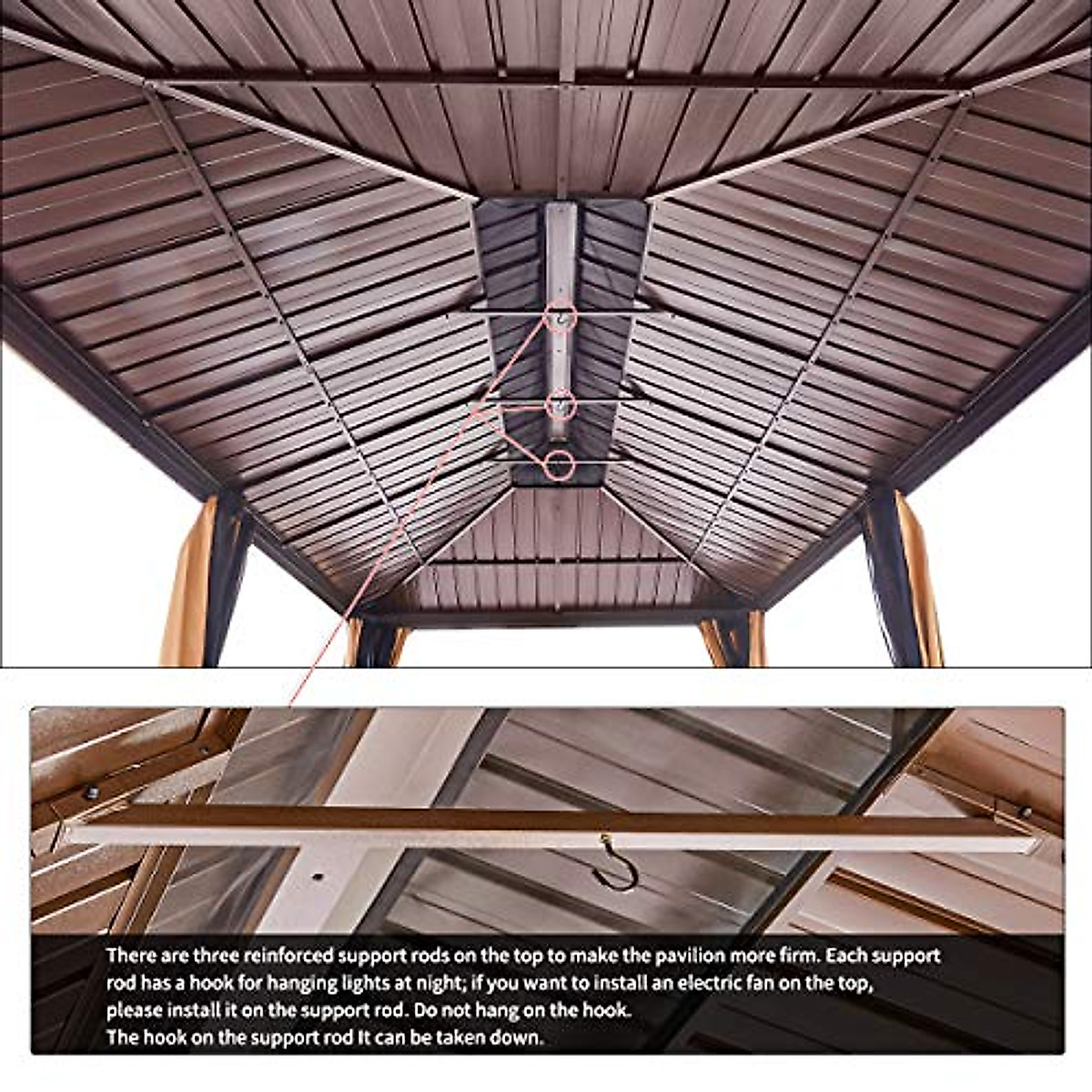 MELLCOM 12' X 20' Hardtop Gazebo, Galvanized Steel Double Vented Roof Outdoor Gazebo, Aluminum Frame Metal Gazebo with Netting and Curtains for Patios, Gardens, Lawns