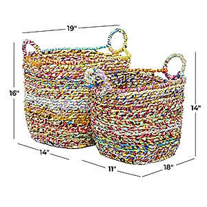CosmoLiving by Cosmopolitan Cotton Round Storage Basket with Handles, Set of 2 16", 14"H, Multi Colored