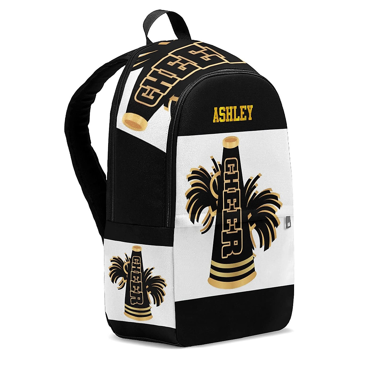 Urcustom Personalized Name Cheerleader Megaphone Cheer Black Backpack Unisex Bookbag for Boy Girl Travel Daypack Bag Purse 17.7 IN