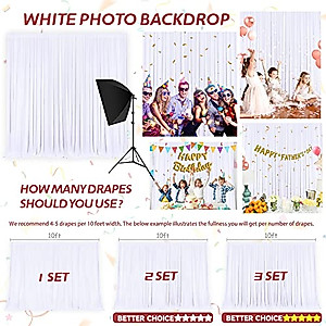 White Backdrop Curtains 5ft x 10ft Photo Photography Background Wrinkle Free Polyester Fabric 2 Panels Drapes for Parties Wedding Baby Shower Birthday Home Party Decor