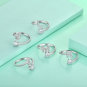 STARCHENIE Initial Ring for Women 925 Sterling Silver Letter J Alphabet Adjustable Ring Size 7
