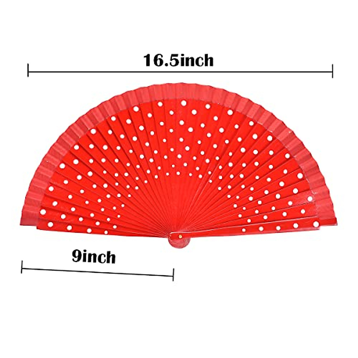 Spanish Folding Fan for Women,Retro Handmade Wooden Wave Point Hand Fan for Dance,Performance and Gift (Red)