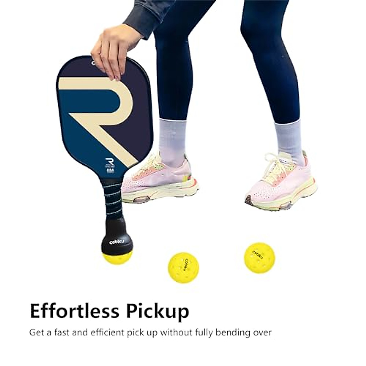COBIKU Pickleball Ball Retriever Picker Upper, Fits All Standard Pickleball Paddles, Easily Pickup Pickleballs Without Beding Over - Black, 4Pack