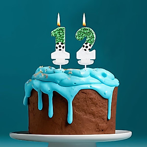 DAJISI 2.95 Inch Birthday Candle for Cake, Green Soccer Birthday Candles Number Candles for Birthday Cakes with 3D Soccor Large Sparkler Candles for Cake Topper Decoration (Number 7)