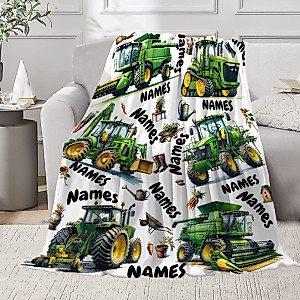 Personalized Trucks Blanket for Boys Girls Kids, Tractor Truck Flannel Throw Blanket Text Gifts Throw Soft & Warm Bed—All Season 30"x40" for Baby/Pets