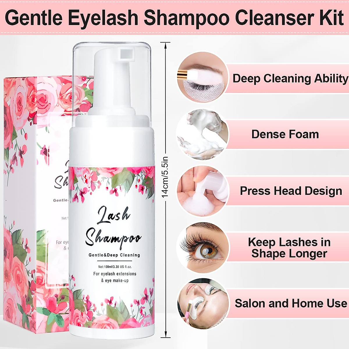Guifizeiom Lash Shampoo for Lash Extensions, Eyelash Extension Cleanser Cleaning Kit Tech Supplies, USB Fan Nano Mister Makeup Remover Pad Wash Bottle Eyelash Aftercare Bag