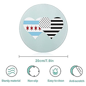 Chicago Flag and American Flag Glass Cutting Board Round Kitchen Decorative Chopping Blocks Mats Food Tray for Men Women
