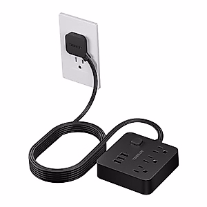 Flat Plug Power Strip, TESSAN Ultra Thin Extension Cord with 3 USB Wall Charger, 5 ft Slim Desk Charging Station Compact for Cruise Ship, Travel, Home, Office, Dorm Room Essentials, Black