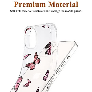 QISHANG Pink Butterfly Clear Case for iPhone 13 Mini, Transparent Slim Soft TPU Shockproof Corner Bumper Protective Cover Cute Kawaii Animal Pattern Anti-Scratch Cases for Kids Woman Teens Girls Boys