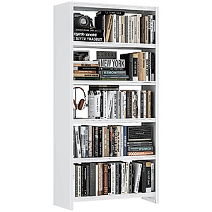 YILFANA 69'' Tall White Bookshelf, Metal Bookshelves and Bookcases, Display Bookshelf with 5 Tier Display Shelves, Large Bookshelf for Study, Library, Office, Corner