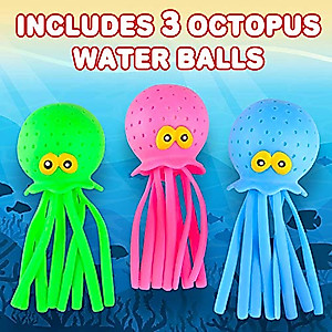 ArtCreativity Octopus Water Balls, Set of 3, Rubber Kids’ Bath Toys, Sensory Stress Relief Pool Toys for Kids, Cute Goodie Bag Fillers for Boys and Girls, Pink, Blue and Green