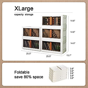 Storage Bins with Lids - 5 Packs Collapsible Storage Bins with Wheels 20 Gal Stackable Plastic Storage Bin Organizer with Double Doors & Secure Buckle, X-Large Storage Containers for Home Organizing Clothes, Clear Tan Color Door(80 Quart/20 Gal)