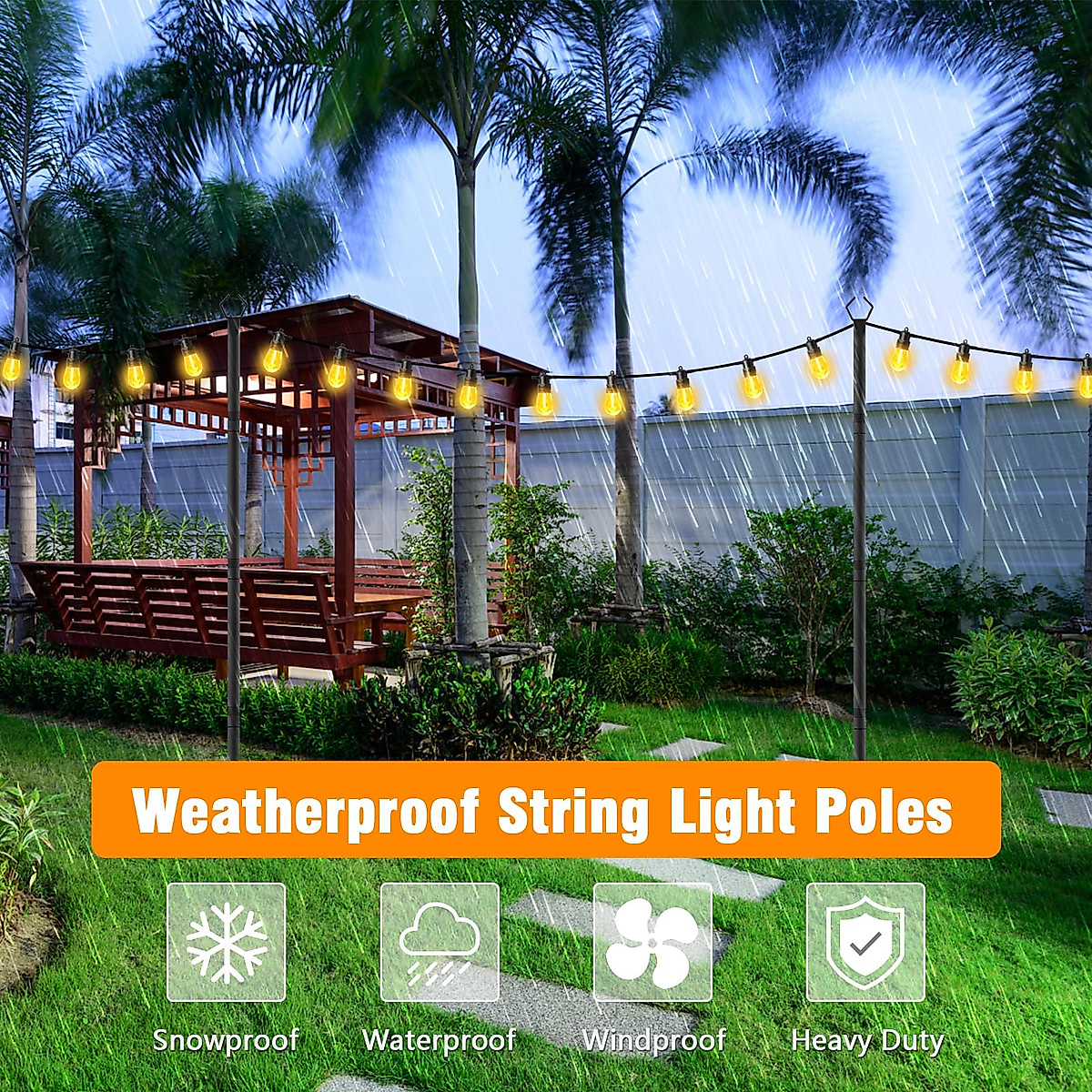 AILBTON 2 Pack 10Ft String Light Poles for Outdoor String Lights, Metal Fork Poles Stand for Patio, Backyard, Deck