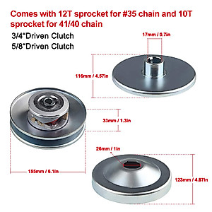 WATERWICH Go Kart 212CC Torque Converter Clutch Kit Replacement for Comet TAV2 218353A 3/4" 30-75 Manco 10T #40/41 and 12T #35 Chain CVT 30 Series Engine Clutch