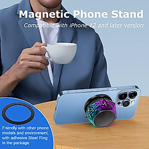 EGKimBa Magnetic Diamond Bluetooth Speaker, Small Wireless Speaker with Multi RGB Color Light Show, Portable Phone Stand for iPhone, Android, TWS Pairing